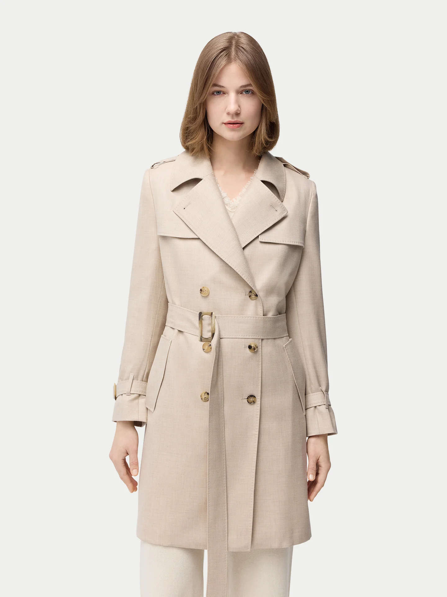 Organic Colour Double Breasted Cashmere Trench Coat Warm Grey - GOBI ...